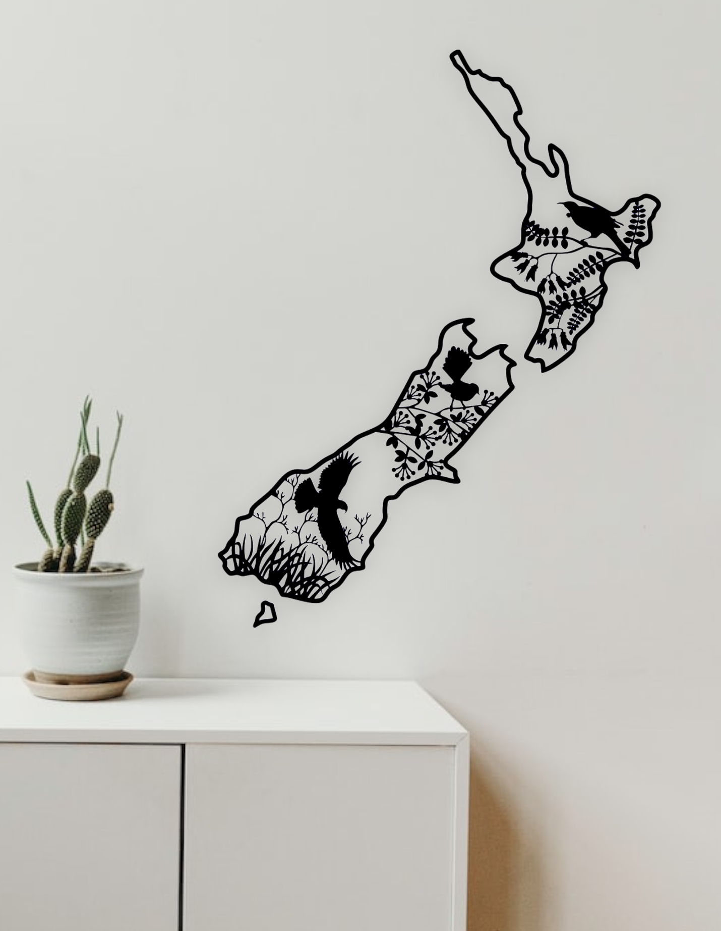 Kiwiana Native Bird Nz Map Wall Art By Whimsic