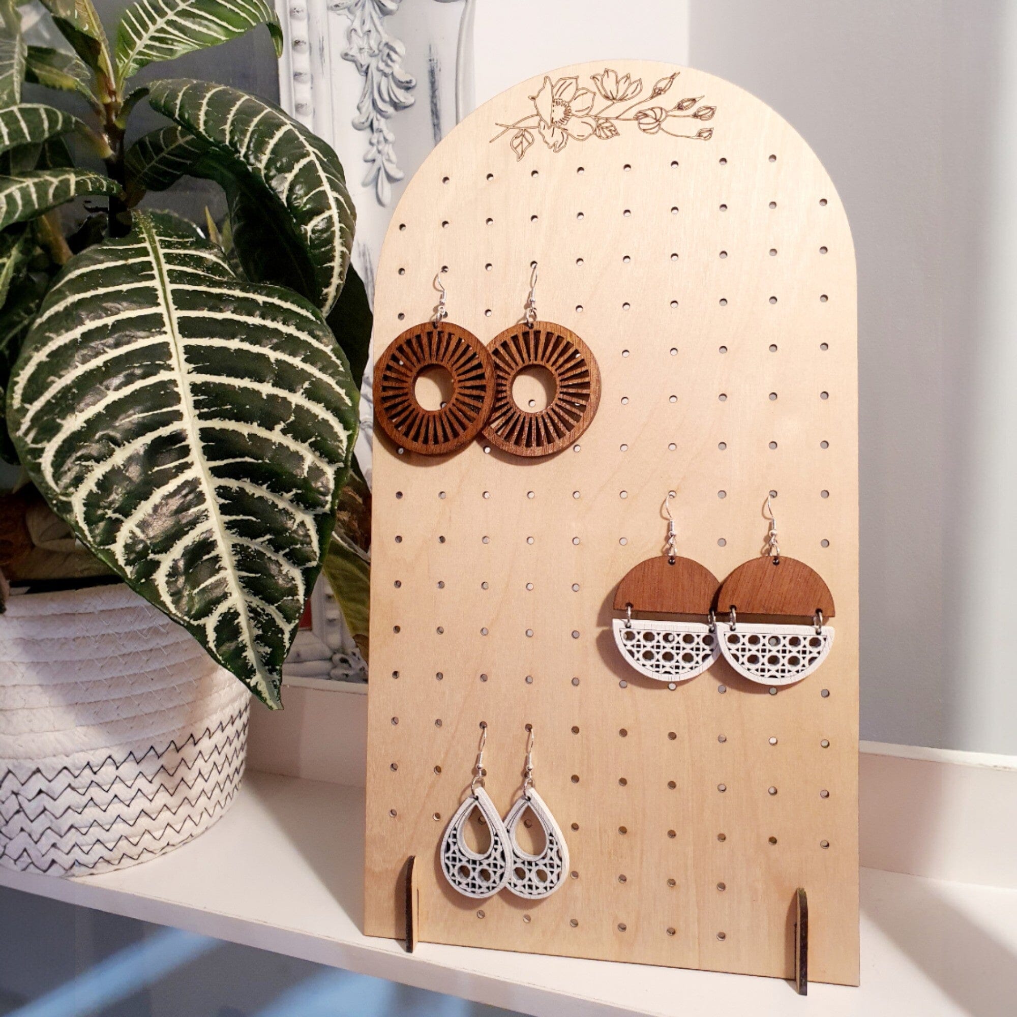 Floral Earring Stand | Wooden Earring Stand by Whimsic