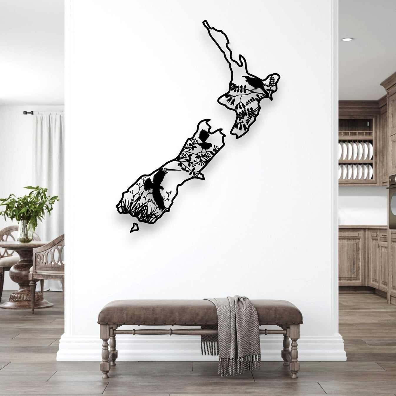 Kiwiana Native Bird NZ Map | Wall Art by Whimsic