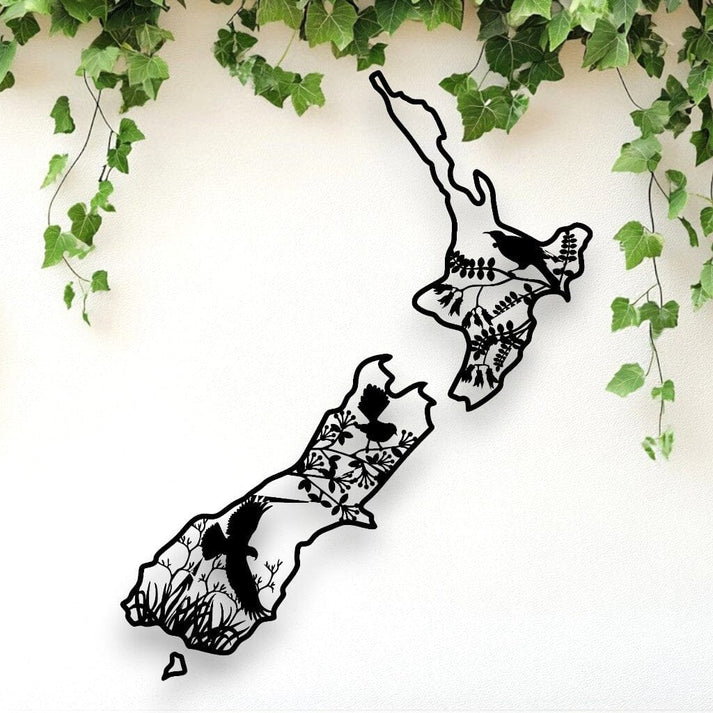 Kiwiana Native Bird NZ Map | Wall Art by Whimsic